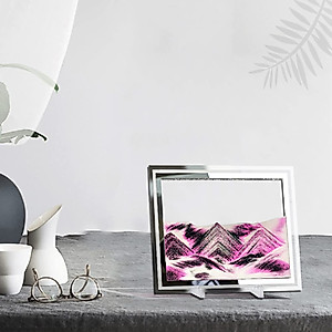 Muyan Moving Sand Art Picture Sandscapes in Motion Dynamic Sand Picture Glass 3D Deep Sea Display with Stand Decor Desktop Home Office Creative Gift (Pink, 7x9 in)