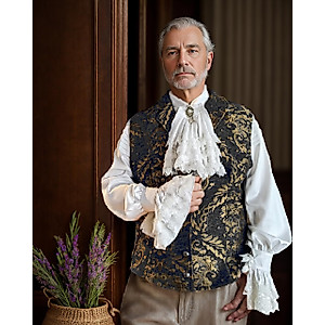 Mens Steampunk Vest Gothic Corset Waistcoat Victorian Masquerade Outfit Dress Jacquard Goth Suit Costume(Black,Large)