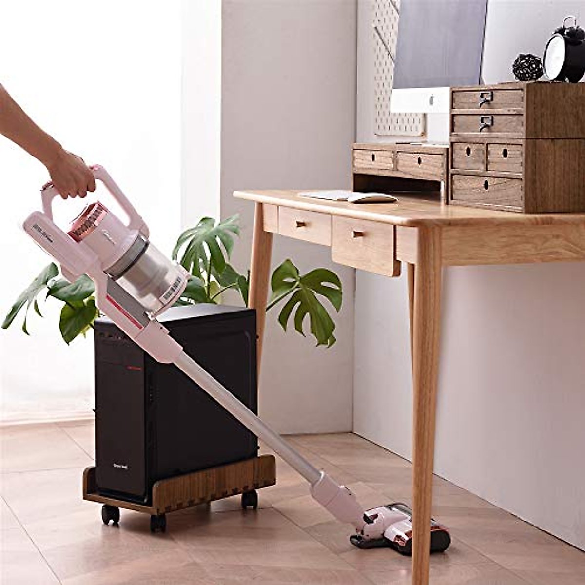 Kirigen Computer Tower Stand Cart - Heavy Duty Desktop Mobile Cart Holder for Computer Host with 4 Mute Caster Wheels - Wood Rolling ATX PC Case Rack, CPU Case Protecting Shelf (ZJJ Dark Brown)
