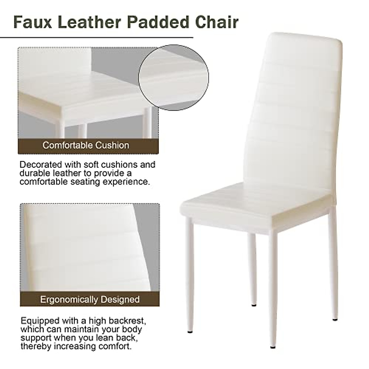 Lamerge Kitchen Tables Set for 4, Dining Faux Marble Top Table and 4 PU Leather Chairs, 5 Pieces Dining Room Table Set for Small Space, Breakfast Nook and Apartment,White+Beige,Dining Table024