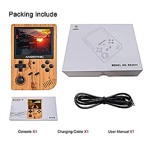 HAIHUANG RG351V Handheld Game Console , Plug & Play Video Games Supports Double TF Extend 256GB , Portable Game Console 3.5 Inch IPS Screen 2521 Games (Wood), LE