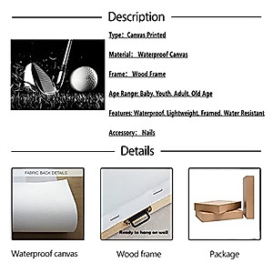 Canvas Print Black and White Golf Poster Wall Art Picture Golf Ball Sport Canvas Painting for Gym Living Room Wall Decor Frame Canvas