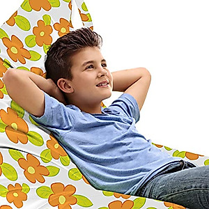 Ambesonne Orange Lounger Chair Bag, Theme Girlish Pattern with Doodle Flowers and Green Leaves, High Capacity Storage with Handle Container, Lounger Size, Apple Green Orange