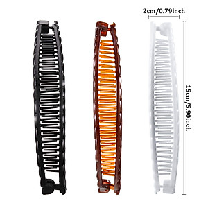 6 Pieces Banana Hair Clip Clincher Combs Clip Fishtail Fish Shape Hair Clip Ponytail Banana Clip Clamp Accessory for Girls Women Hair (Black, White, Brown)