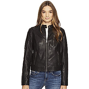 Levi's Women's Faux Leather Motocross Racer Jacket (Standard and Plus), Black, Large