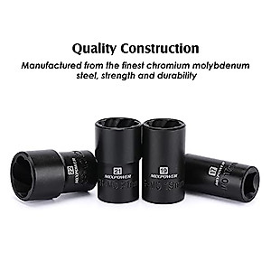 MIXPOWER 5 Pieces 1/2" Drive Nut and Bolt Extractor Set, Lug Nut Remover Extractor Tool, 17 19 21 22mm Sockets & 12mm Center Punch Bar, Twist Socket Tool Set
