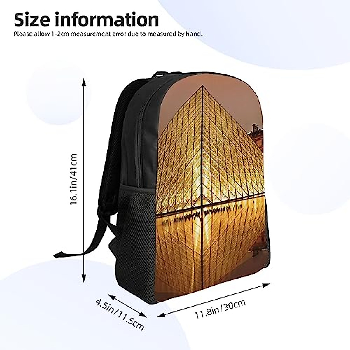 QQLADY Louvre Museum in Paris Travel Backpack for Women Men Carry On Backpack Waterproof 15.6inch Laptop Backpack Hiking Casual Bag Backpack
