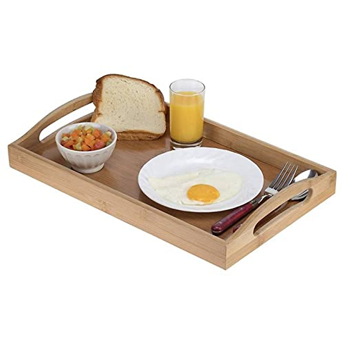 GEEKLLS Breakfast Tray Rectangular Bamboo Tea Box Tray Food Snacks Bread Coffe Serving Tray Table Bottle Cups Storage Plate Home Dinning Room Decor
