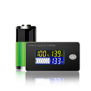 Battery Capacity Voltage Meter 0-179℉ Temperature Monitor 12V 24V 36V 48V Lead Acid Battery Lithium Battery Gauge Meter (36V)
