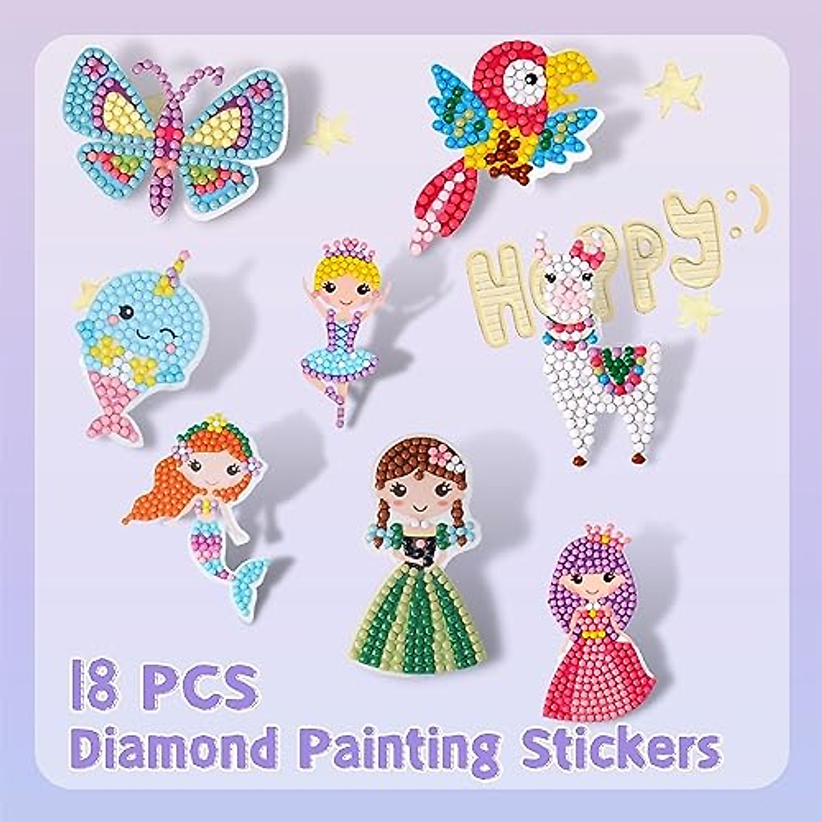 Cymbana Diamond Painting Kits for Kids 18 Pcs Princess and Their Buddy Gen Art Sticker for Kids Ages 6-8 8-12 Contains Unicorn, Mermaid