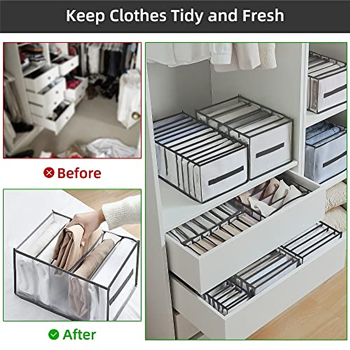 XJJX Closet Organizers and Storage, T-Shirt Organizer, Clothes Organizer, Wardrobe Clothes Organizer, Shirt Organizer for Closet, Clothes Storage Organizer for Shirts, Jeans, Pants(Black, 4 Pack)