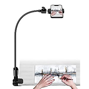Gooseneck Phone Holder for Bed / Desk, Flexible Phone Holder with 360 Adjustable Clamp Clip, Overhead Phone Mount, for Cookie Decorating, Recording or Watching Video TikTok Blog Crafting Drawing