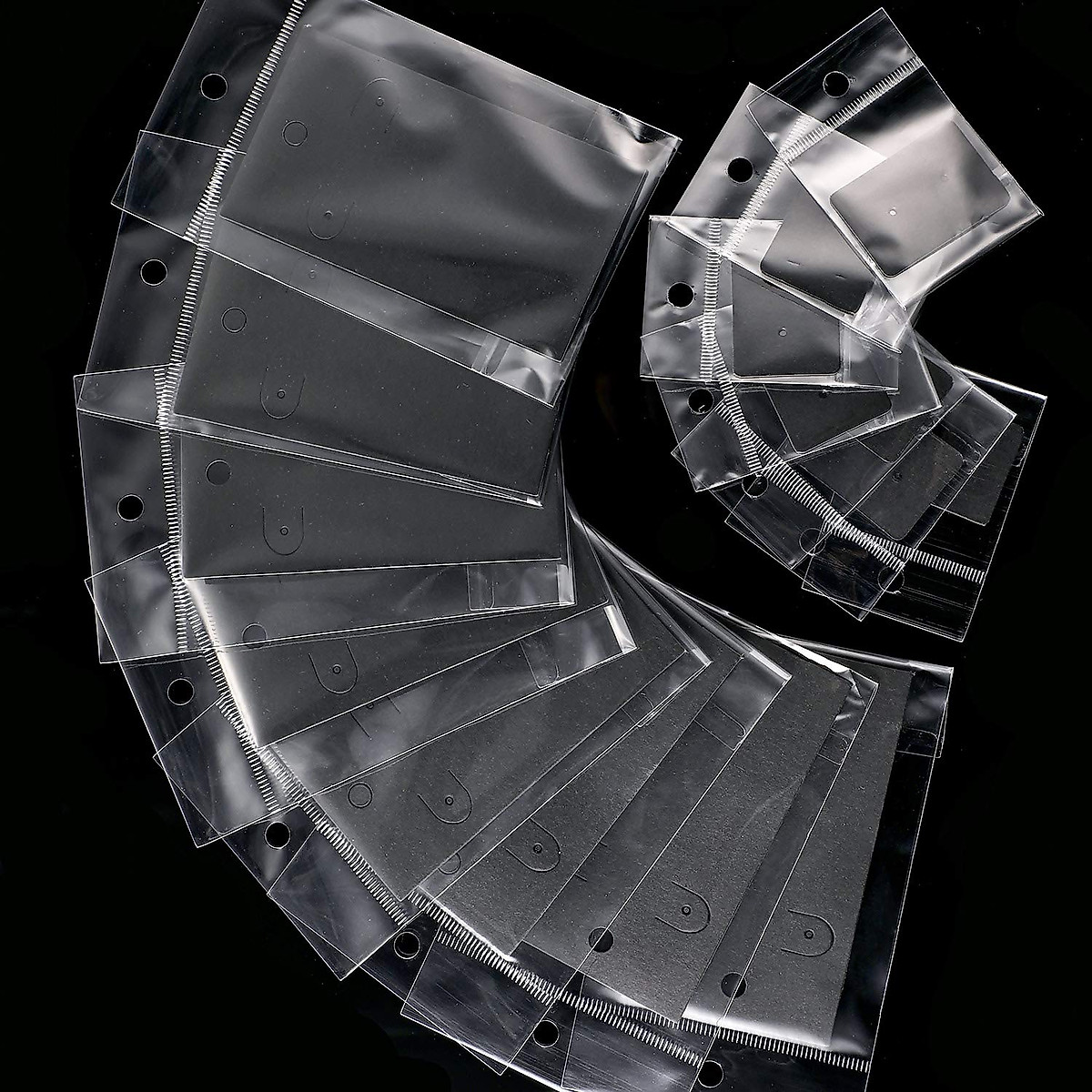 500 Set Earrings Display Card with Clear Resealable Bags, Earring Display Cards for Ear Studs for DIY (Black)