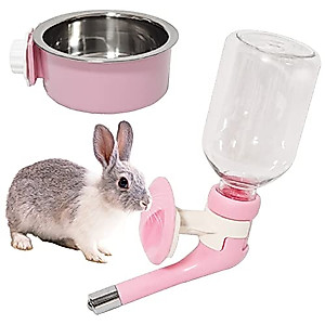 PINVNBY Rabbit Dog Water Bottle No Drip Hanging Chinchilla Water Dispenser Plastic Leak-Proof Bunny Waterer Suspended Small Pet Water Feeder for Ferret Hedgehog Squirrel Kitty Puppy (Pink)