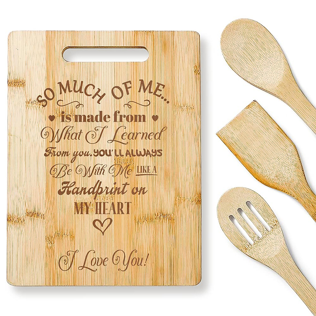 KITCHENVOY Mom Cutting Board Special Love Heart Poem Laser Engraved Bamboo Board as Gift for Mom on Mother's Day, Holiday - Birthday Presents for Mother-in-law - Gifts for Mom from Daughter, Son