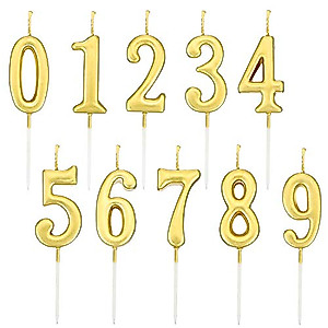 Yaomiao 10 Pieces Birthday Numeral Candles Cake Numeral Candles Number 0-9 Glitter Cake Topper Decoration for Birthday Party Favor (Gold)