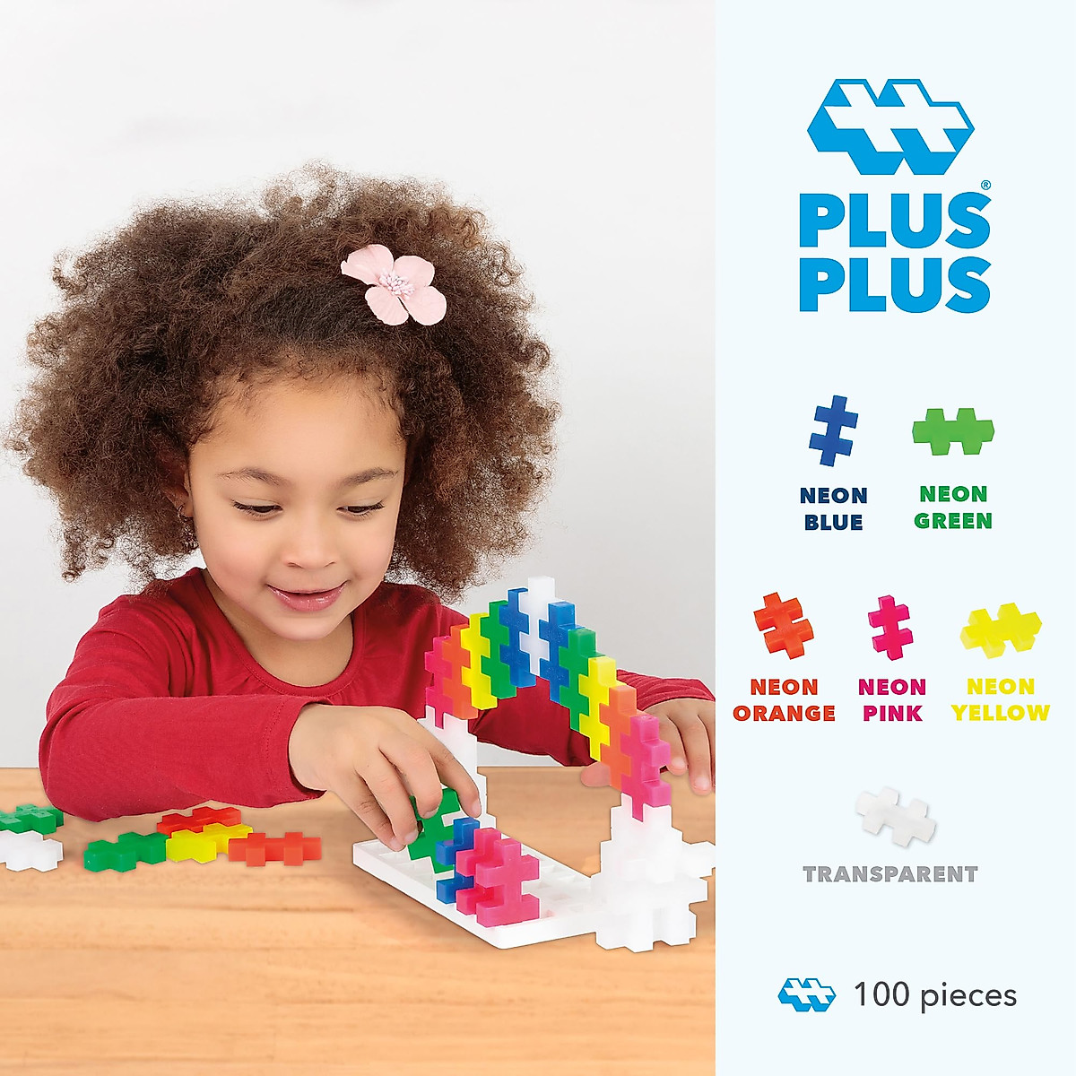 PLUS PLUS Big - Open Play Set - 100 Piece - Neon Color Mix, Construction Building Stem/Steam Toy, Interlocking Large Puzzle Blocks for Toddlers and Preschool