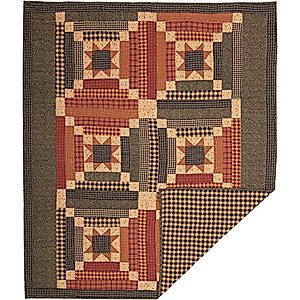 VHC Brands Maisie Quilted Throw 60x50 Country Patchwork Design, Barn Red