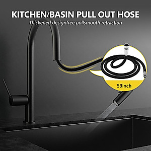 Kitchen Pull Down Faucet Hose Replacement Parts, M15*1mm X G1/2 X 150cm Black Pull Out Sink Spray Hose Anti Entanglement with 3/4” Connector