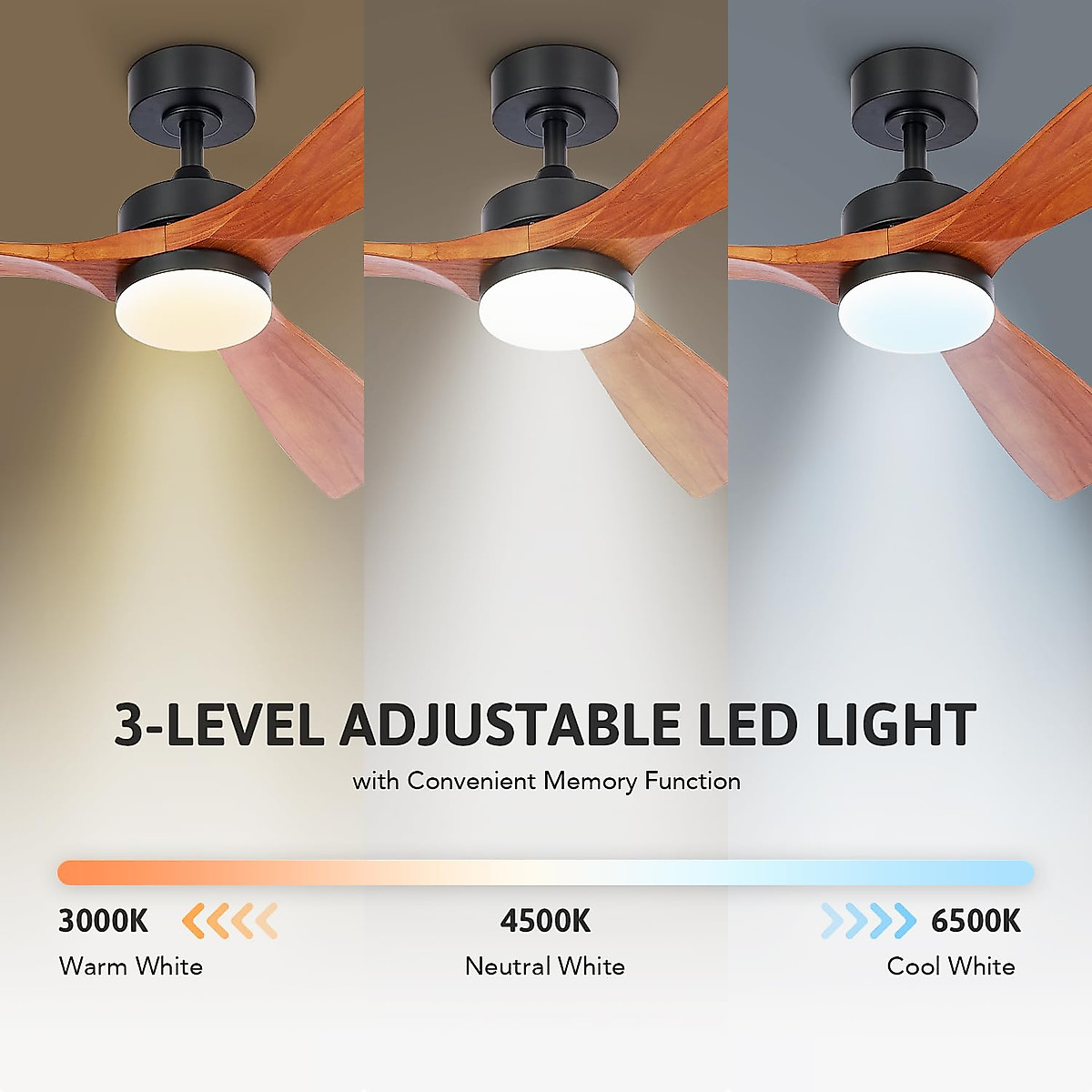 VONLUCE Ceiling Fans with Lights, 52 Inch Ceiling Fan with Remote, 6 Speed Reversible Noiseless DC Motor, 3CCT Wood Ceiling Fan for Outdoor Indoor Farmhouse Patios, Walnut