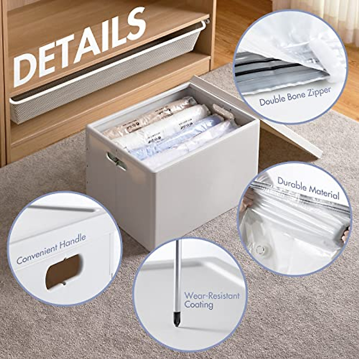 TAILINK Storage Bins 2 Pack 32L & Vacuum Storage Bags 9 Pieces, Collapsible & Stackable Storage Box Folding Storage Containers for Organizing Clothes, Toys, Books, 80% Space Released