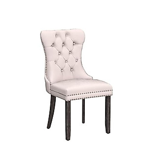 KCC Velvet Dining Chairs Set of 6, Upholstered High-end Tufted Dining Room Chair with Nailhead Back Ring Pull Trim Solid Wood Legs, Nikki Collection Modern Style for Kitchen, Beige