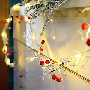 MIYA LIFE Snow Garland with Red Berry White Christmas Garland with Lights Battery Operated - Christmas Garland for Mantle Twig Garland for Christmas Tree Decorations