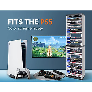 Skywin PS5 Game Holder and Video Game Storage Organizer (White) - 36 CD Storage Disk Tower for PS5 DVD Storage