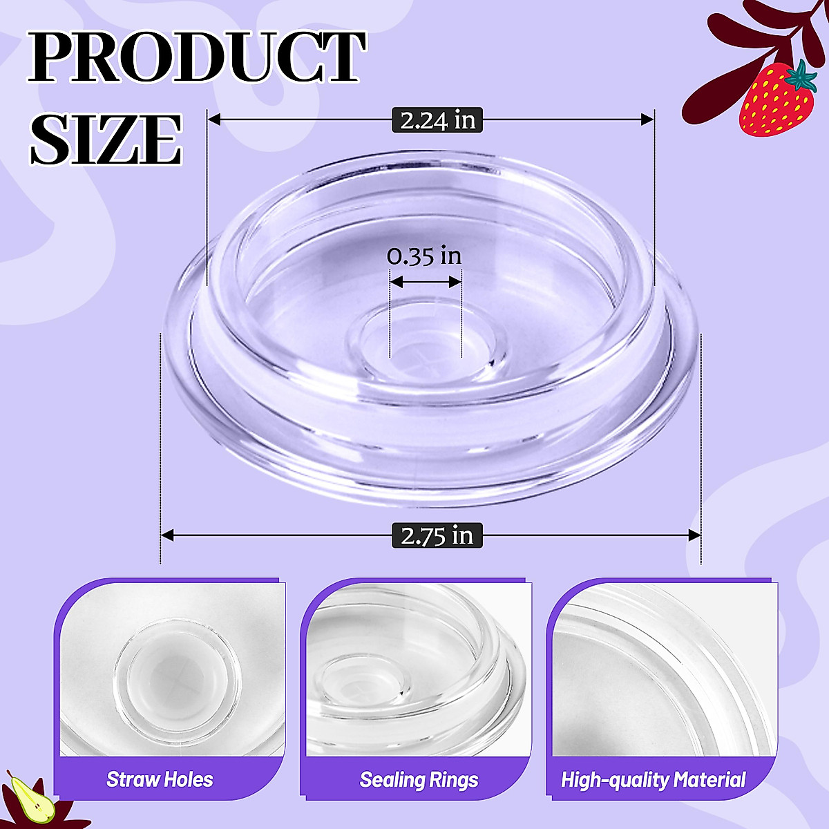 Joyclub 4 Pack Acrylic Lids Fit for 16 oz Glass Cups with Lids and Straws, Replacement Lids for Drinking Beer Glasses with Bamboo Lids Iced Coffee Cups Cute Tumbler Cup (Clear)