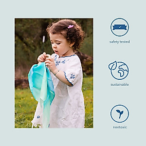 Sarah's Silks Silk and Wood Baby Teether Toy for Babies 3 Months and Older - Sea