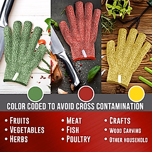 TruChef Cut Resistant Gloves - 3 Pack, Food Grade, Fits both hands, Level 5 Protection, Medium