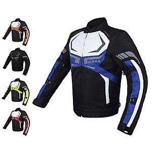 MOTORCYCLE JACKET MENS CE ARMORED BIKERS RIDING RACING WATERPROOF ALL SEASON JACKET (BLUE, X-LARGE)