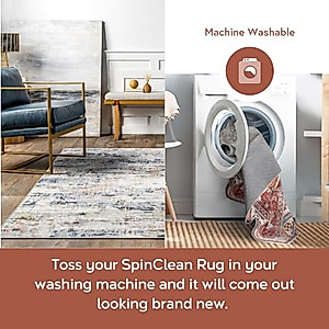 nuLOOM Aaliyah Abstract 5x8 Machine Washable Area Rug for Living Room Bedroom Dining Room Kitchen, Blue Multicolor/Ivory