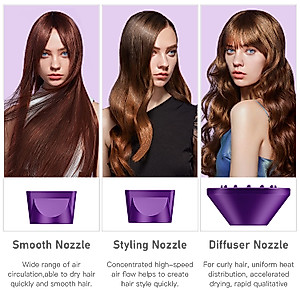 CONFU 1600W Hair Dryer, Lightweight Hair Blow Dryer, Ionic Hair Dryers with Diffuser & Concentrator & Cool Shot Button for Travel Salon Home Use, Purple