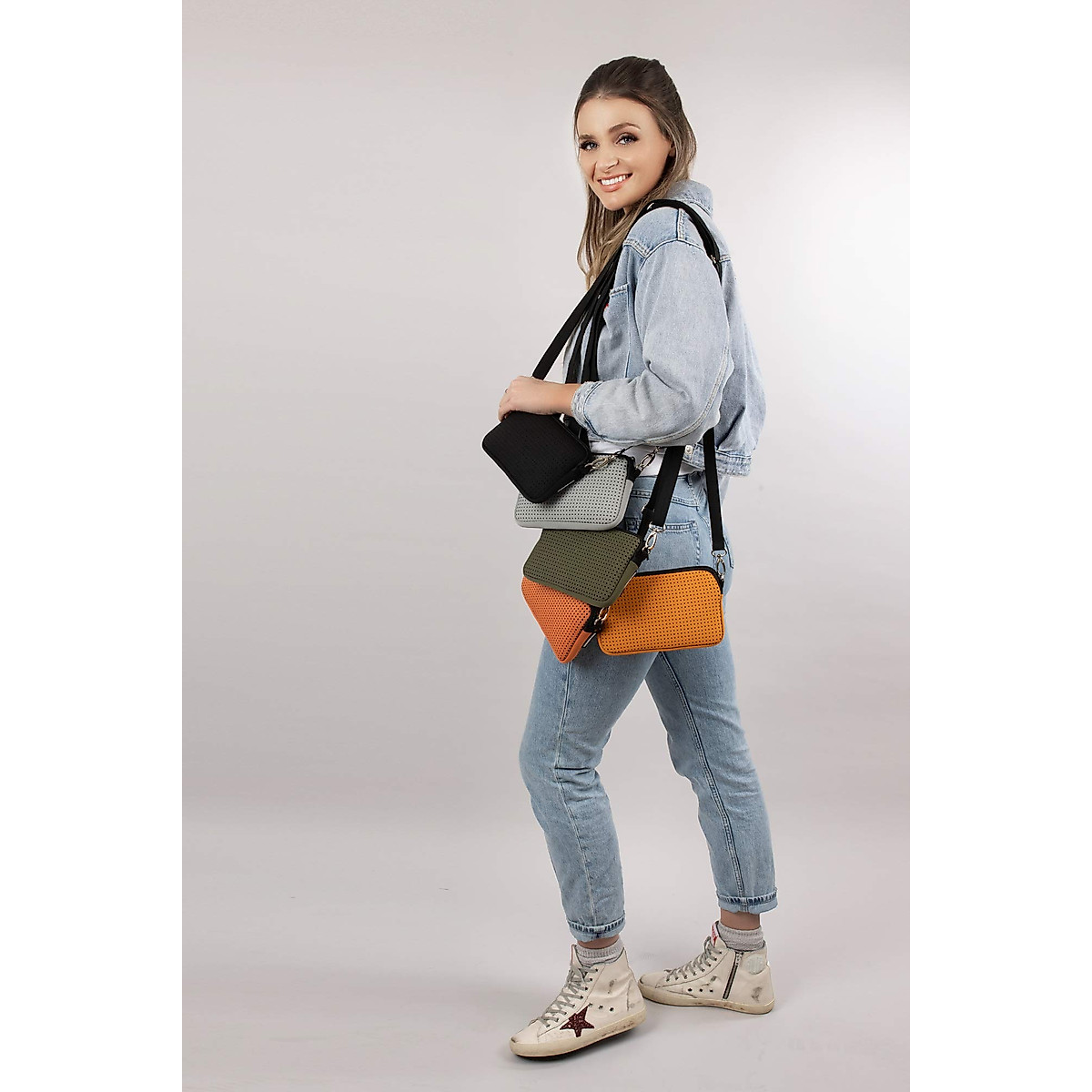 Somewhere Haute Mini Perforated Neoprene Clutch Crossbody Bag for Women (Pumpkin Orange)