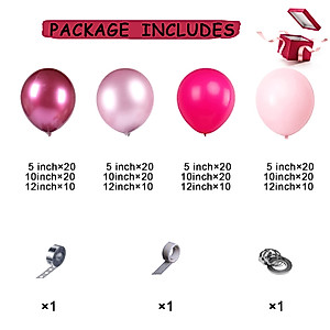 Chamrrille 203PCS Rose Pink Balloon Garland Kit, Metallic Pink & Magenta & Pastel Pink & Hot Pink Balloons for Wedding, Princess Theme Birthday, Bridal Shower Decorations