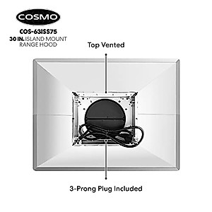COSMO COS-63ISS75 30 in. Lumin Collection 380 CFM Ducted Island Range Hood, Soft Touch Controls, LED Lights, Stainless Steel