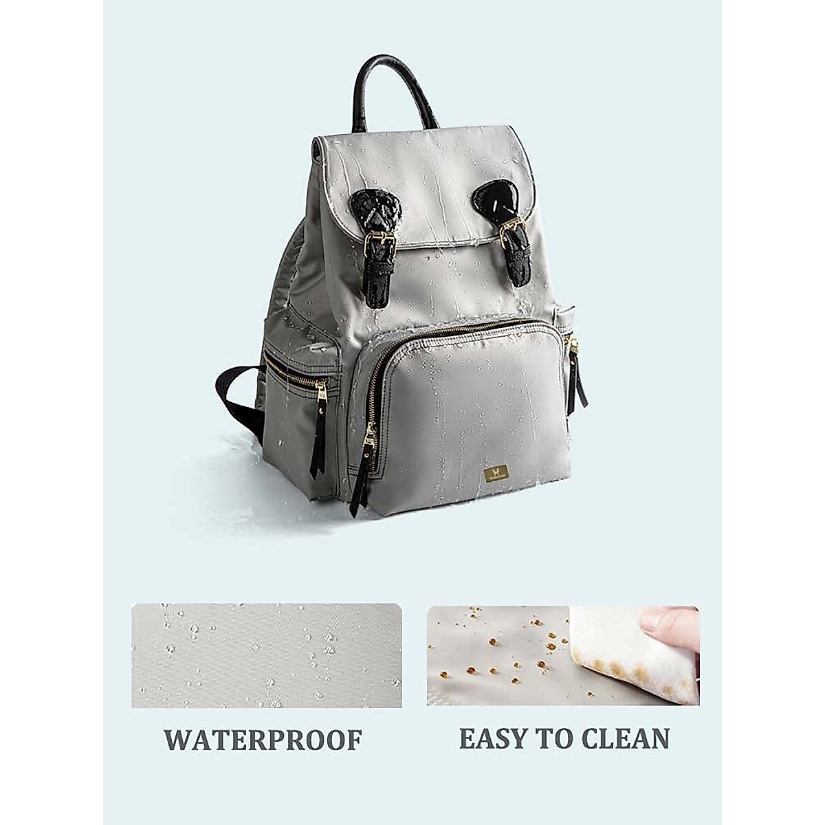 WALLOPTON Diaper Bag Backpack - Multi Function Backpack with Stroller Strap - Stylish Lightweight Large Capacity & Water Resistance - Baby Bag for girls & boys (Grey)