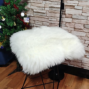 Champlus Sheepskin Chair Cushion Pad Genuine Australian Sheepskin Seat Cushion Fur Chair Cover, Square 17'' x 17'' Small Sheepskin Rug Pad for Kitchen, Office, Dining, Chairs - 1 Piece Ivory