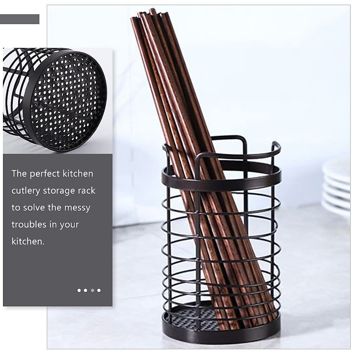 Yardwe round chopstick holder utensil basket silverware cutlery holder utensil holder kitchen tool dryer utensils sink basket home tools spoon holder iron Storage chopsticks cage