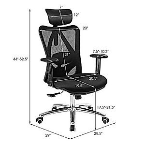 Giantex Ergonomic Office Chair, Mesh Office Chair with Adjustable Headrest, Tilt-Down Backrest Mesh Adjustable High Back Office Chair, Breathable Computer Desk Chair, Mesh Back Office Chair