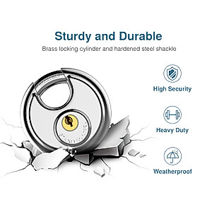 Puroma Keyed Padlock, Stainless Steel Discus Lock Heavy Duty Locks with 3 Keys, Waterproof and Rustproof Storage Lock with 3/8 Inch Shackle for Warehouse, Garage, Storage Locker, and Outdoors (1 Pack)