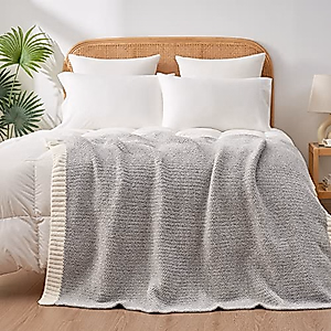 Snuggle Sac Heather Grey Throw Blanket for Couch, Reversible Throw Blanket Warm Cozy Knit Fuzzy Plush Lightweight for Sofa, Bed, Camping, Picnic, 50 x 60 inch