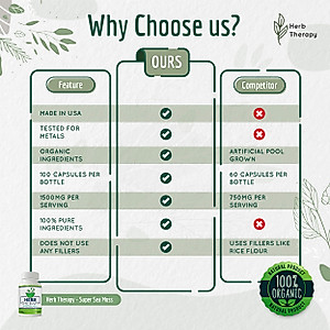 Herb Therapy Sea Moss Capsules 100 Pack - Irish Sea Moss with Bladderwrack Powder & Burdock Root Powder - Keto & Alkaline Diet Support - No Fillers Seamoss Raw Supplement