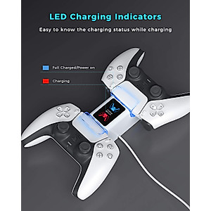 Vivefox Upgraded PS5 Controller Charger, Dual Charging Dock Station for Playstation 5 PS5 Controller with 5V/1.2A Fast Charging Cable, Playstation 5 Charging Station with LED Indicator