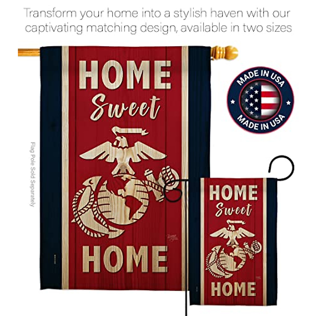 Home Sweet Marine Corps Garden Flag - Set Mailbox Hanger Armed Forces USMC Semper Fi United State American Military Veteran Retire Official - House Banner Small Yard Gift Double-Sided 13 X 18.5