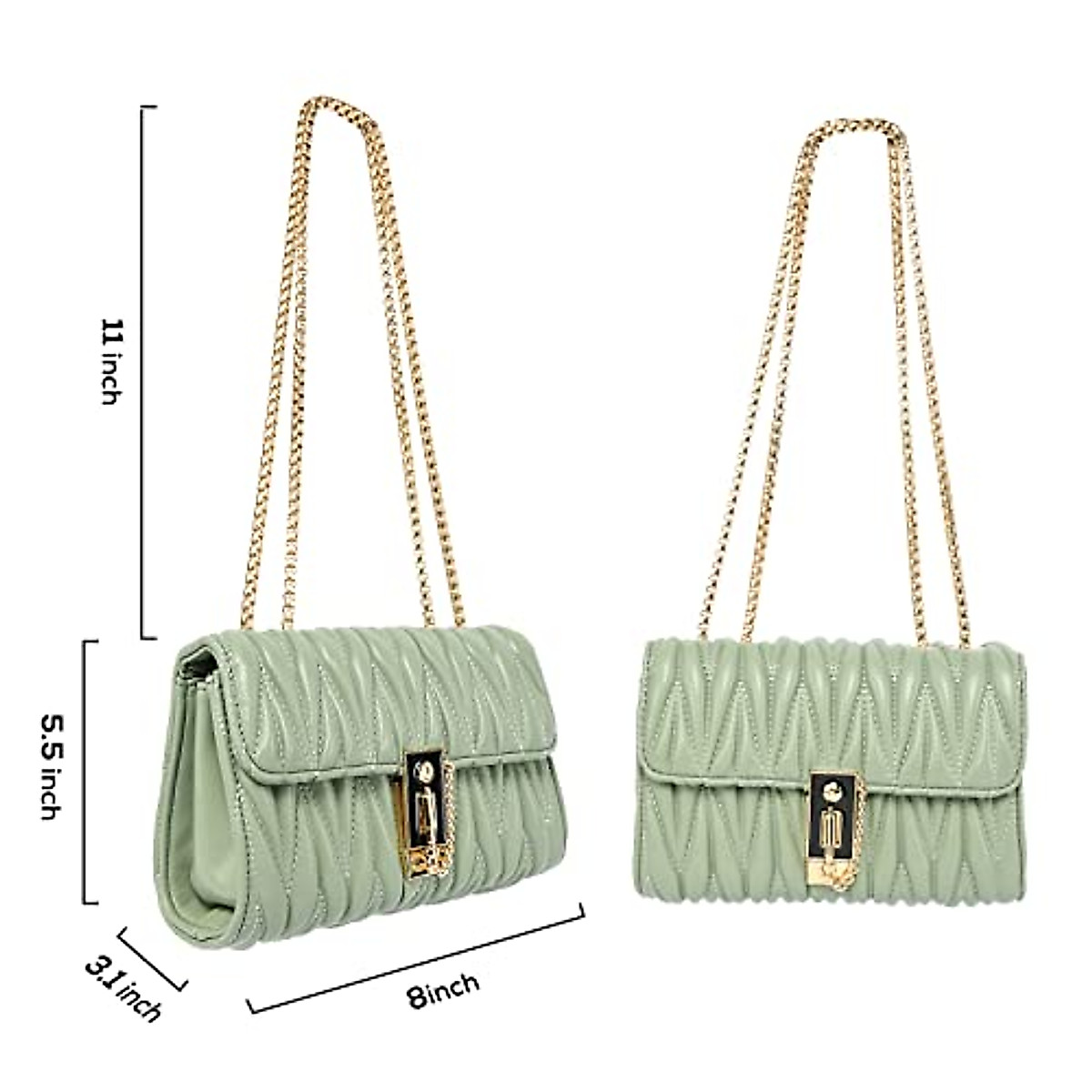 Quilted Purse for Women Chain Link Small Shoulder Bag Handbags Leather Cross Body Purses Cute Clutch Crossbody Mini Messenger Satchel Handbag Green