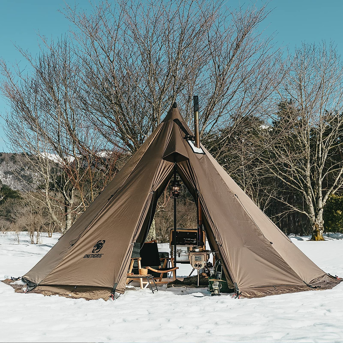 OneTigris Rock Fortress Hot Tent with Stove Jack, 4~6 Person, 4 Season Tipi Tent for Family Camping Backpacking Hunting Fishing Waterproof Wind-Proof.