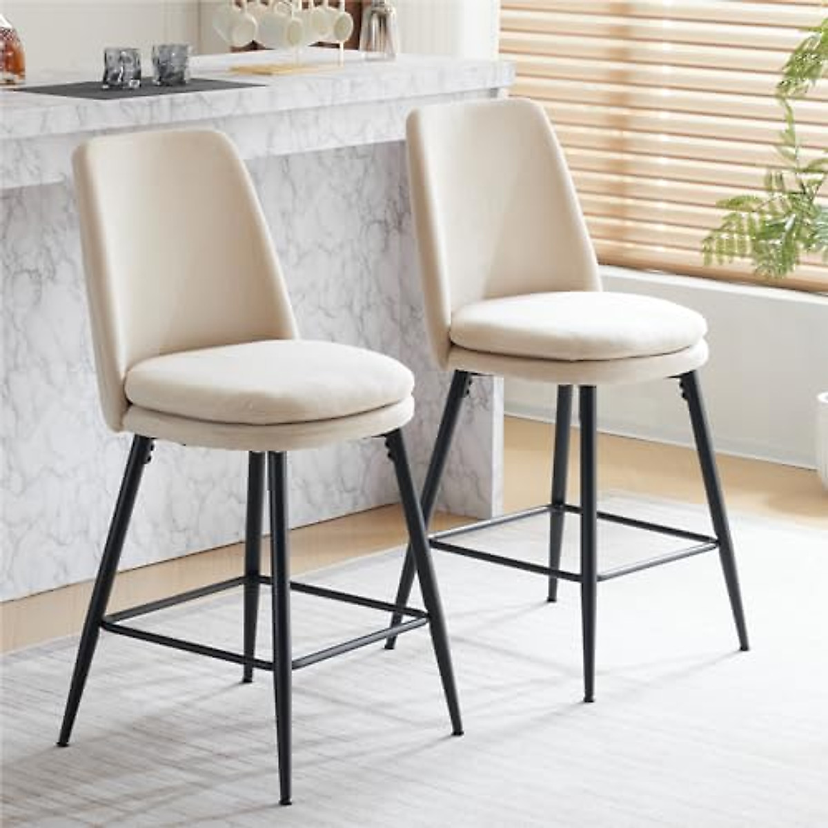 DRAGON GATE 26'' Counter Height Bar Stools Set of 2, Modern Upholstered Counter Stools with Seat Cushion & Metal Legs for Dining Room Kitchen Counter Island, Home Bar (Beige)