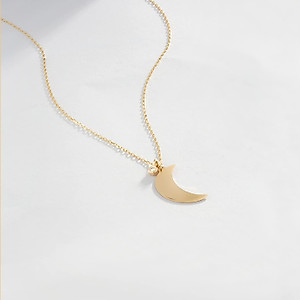Diamond Classic Necklaces | 14k Yellow Gold Necklaces for Women | Crescent, Bar, Heart, Disc Pendant Necklace | 14k Solid Gold Dainty Gold Jewelry | Gifts for Christmas, 18"